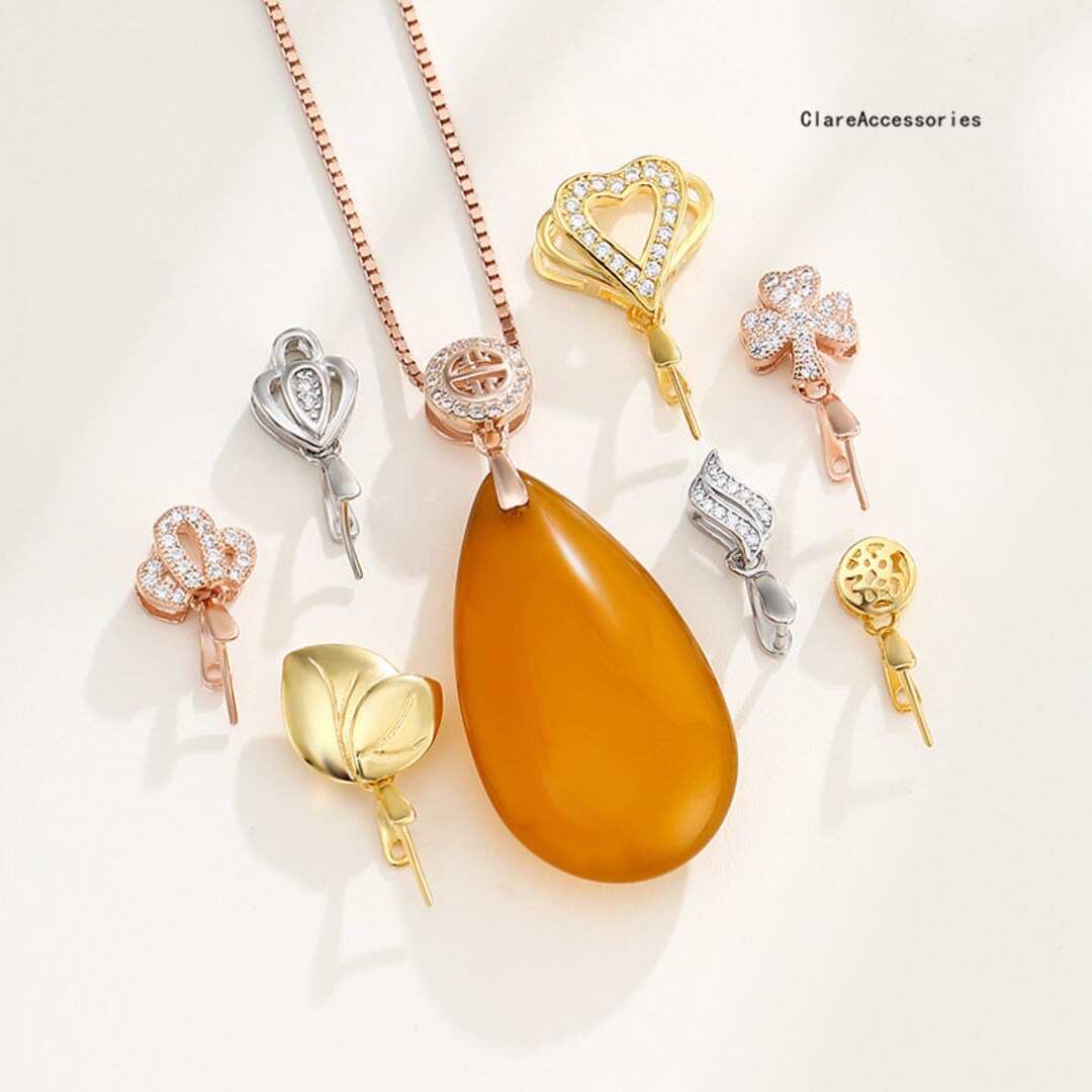 Sterling Silver Pinch Bails, Heart Bail, Leaf Bail, Crown Bail, Round ...