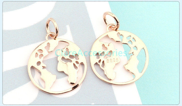 Sterling Silver World Map Vermeil Gold Charms Bracelet Charm - Etsy