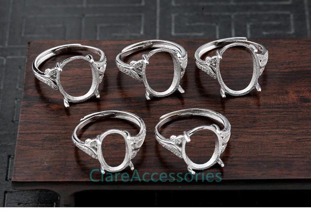 Oval Silver Prong Ring Blanks, 925 Sterling Silver Ring Blank for Stone ...