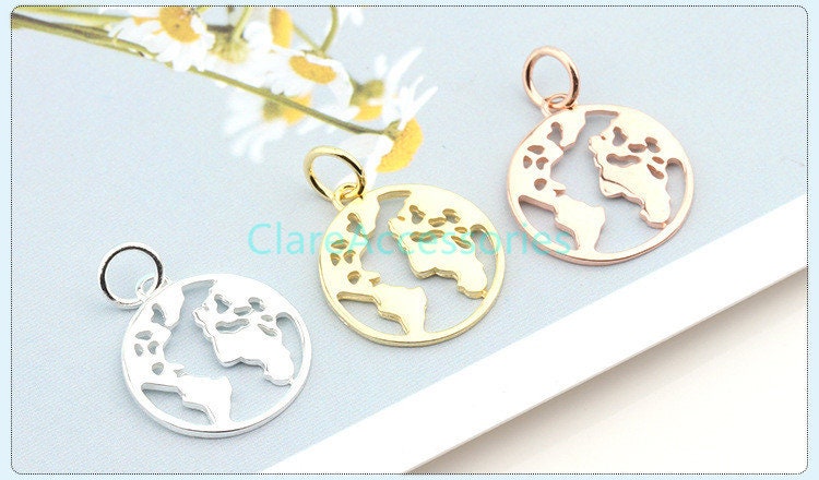 Sterling Silver World Map Vermeil Gold Charms Bracelet Charm - Etsy