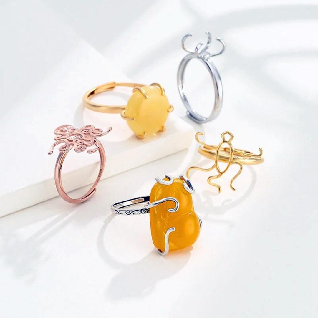Nugget Stone Ring Blanks, Irregular Shape 925 Sterling Silver Ring ...