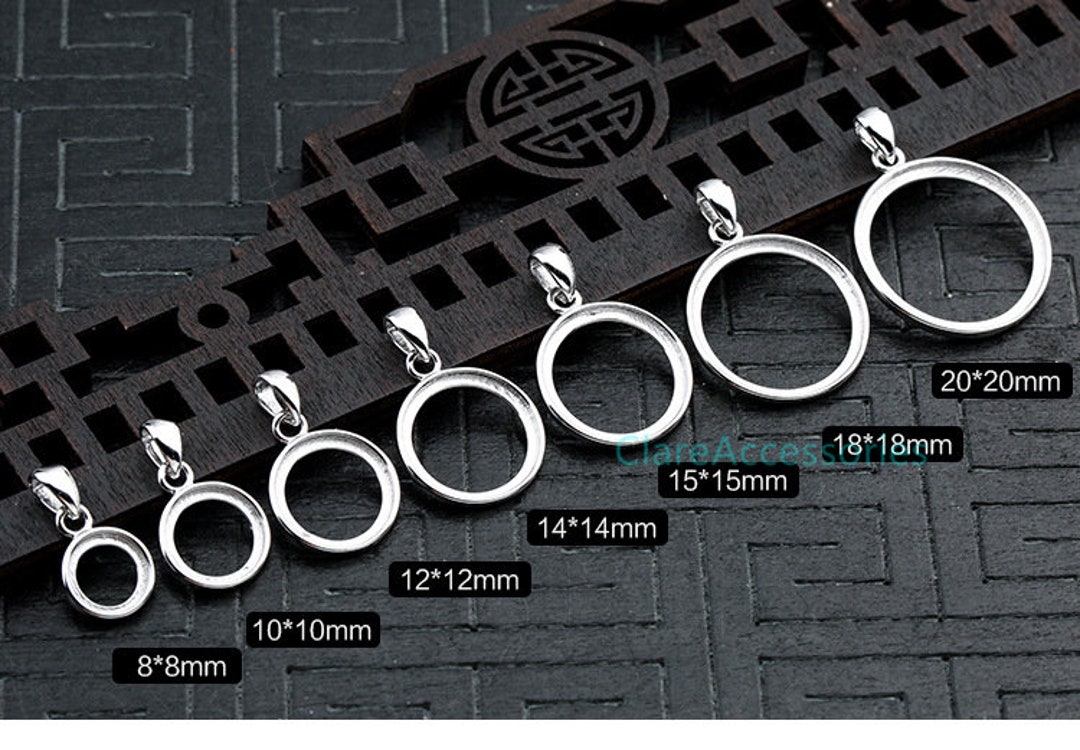 8-20mm Round Sterling Silver Pendant Bezels, 925 Silver Charm Bezel ...