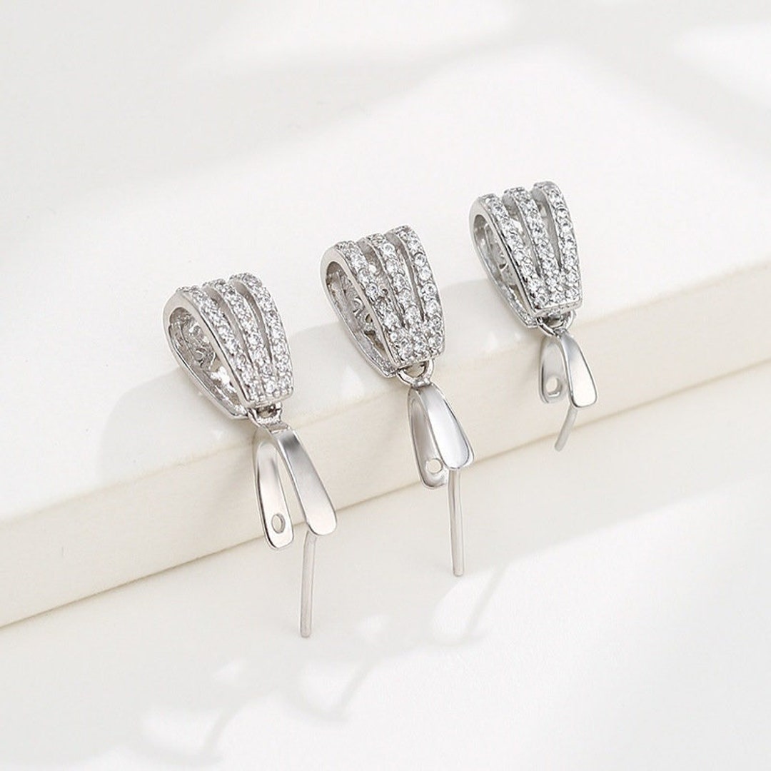 Sterling Silver Bail, Pave Zircons Pinch Bails for Pendants, 925 Silver ...