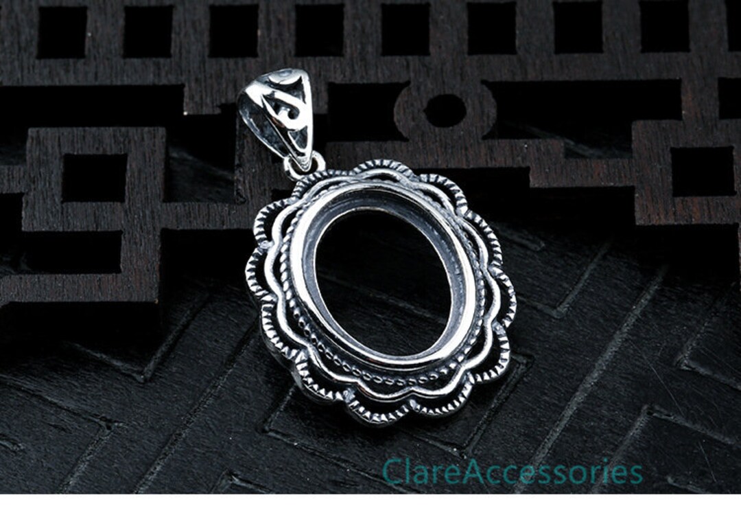 Sterling Silver Pendant Blanks, Floral Pendants, 11x14mm Oval, Stone ...