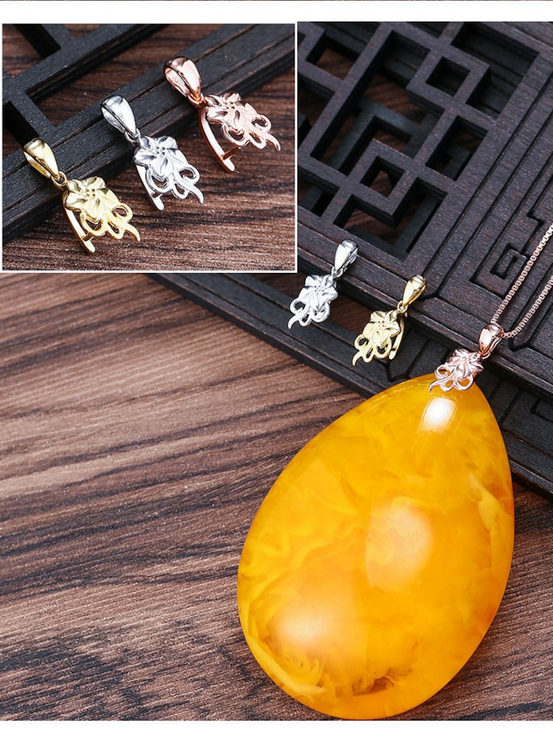 Sterling Silver Pinch Bails, Chinese Word Bail, Green Zircon Bail, Leaf ...