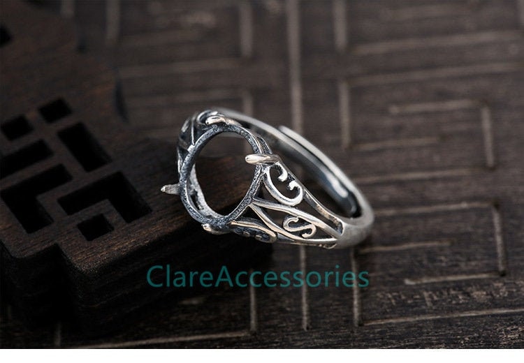 7-17MM Oval Antique Silver Prong Ring Bezels 925 Sterling | Etsy