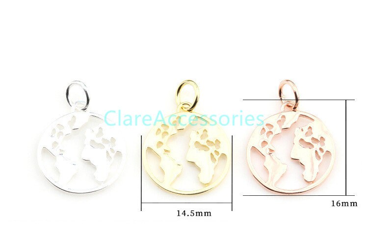 Sterling Silver World Map Vermeil Gold Charms Bracelet Charm - Etsy