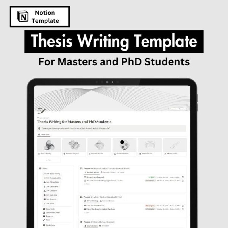 Thesis Writing for Masters and Phd Students With Notion - Etsy