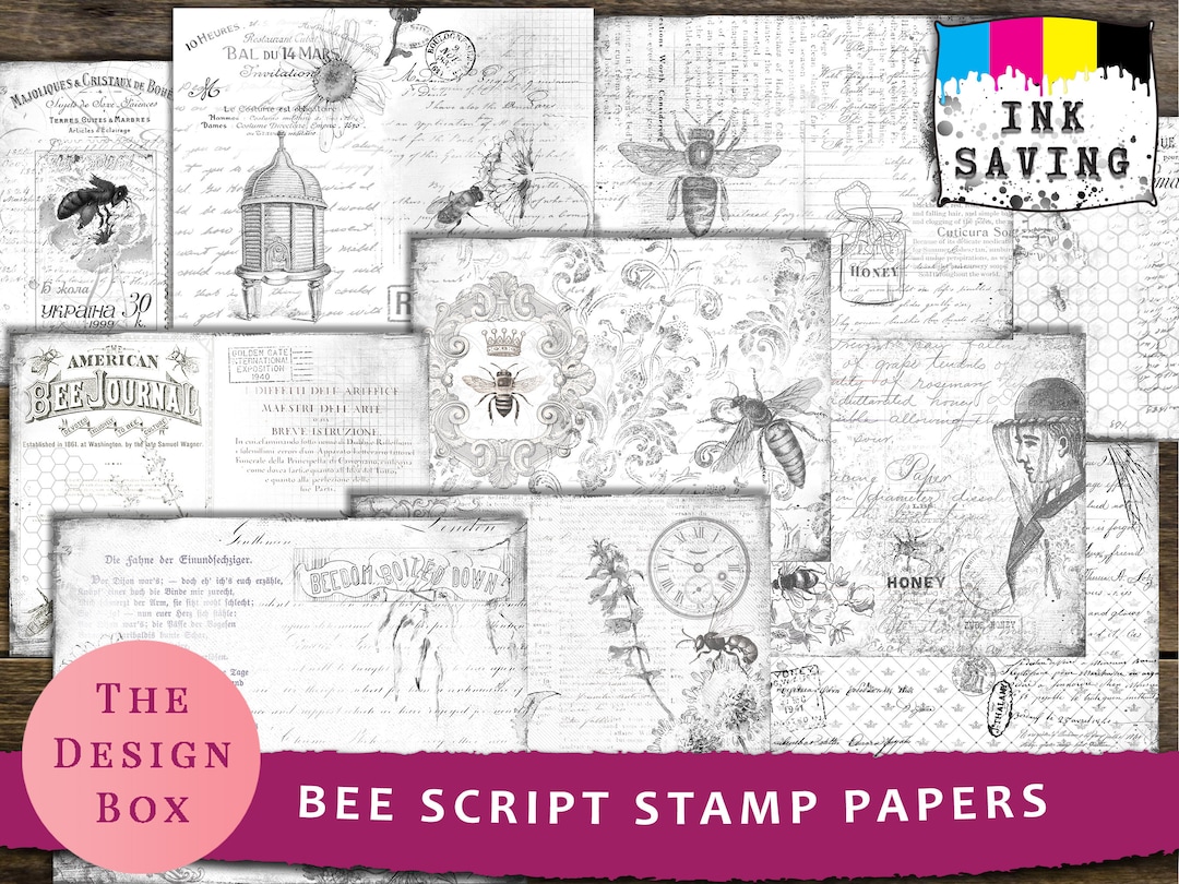 Bee Script, Stamp Papers, Printable Stamp Paper, Junk Journal, Digital ...