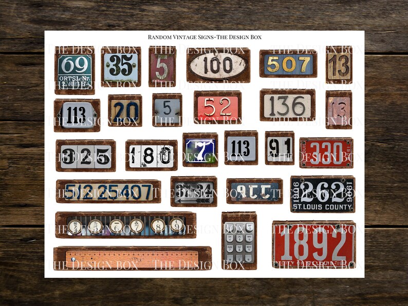 Random Vintage Signs, Printable Number Labels, Text Digital Labels ...