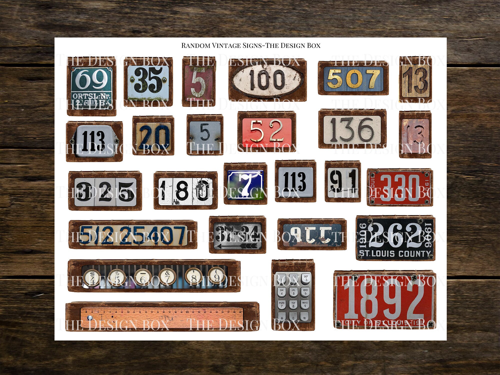 Random Vintage Signs, Printable Number Labels, Text Digital Labels ...