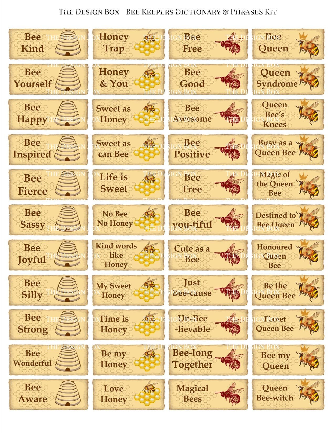 Bee Keeper Dictionary Labels & Tags, Bee Ephemera, Bee Text Labels ...