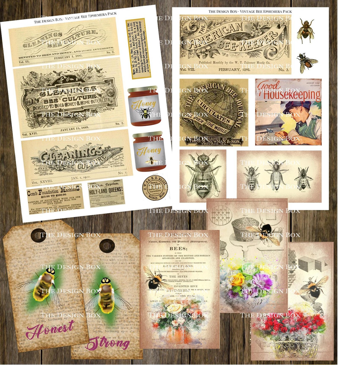 10 Bee Ephemera Pack, Printable, Vintage Bee Ephemera, Bee Printables ...