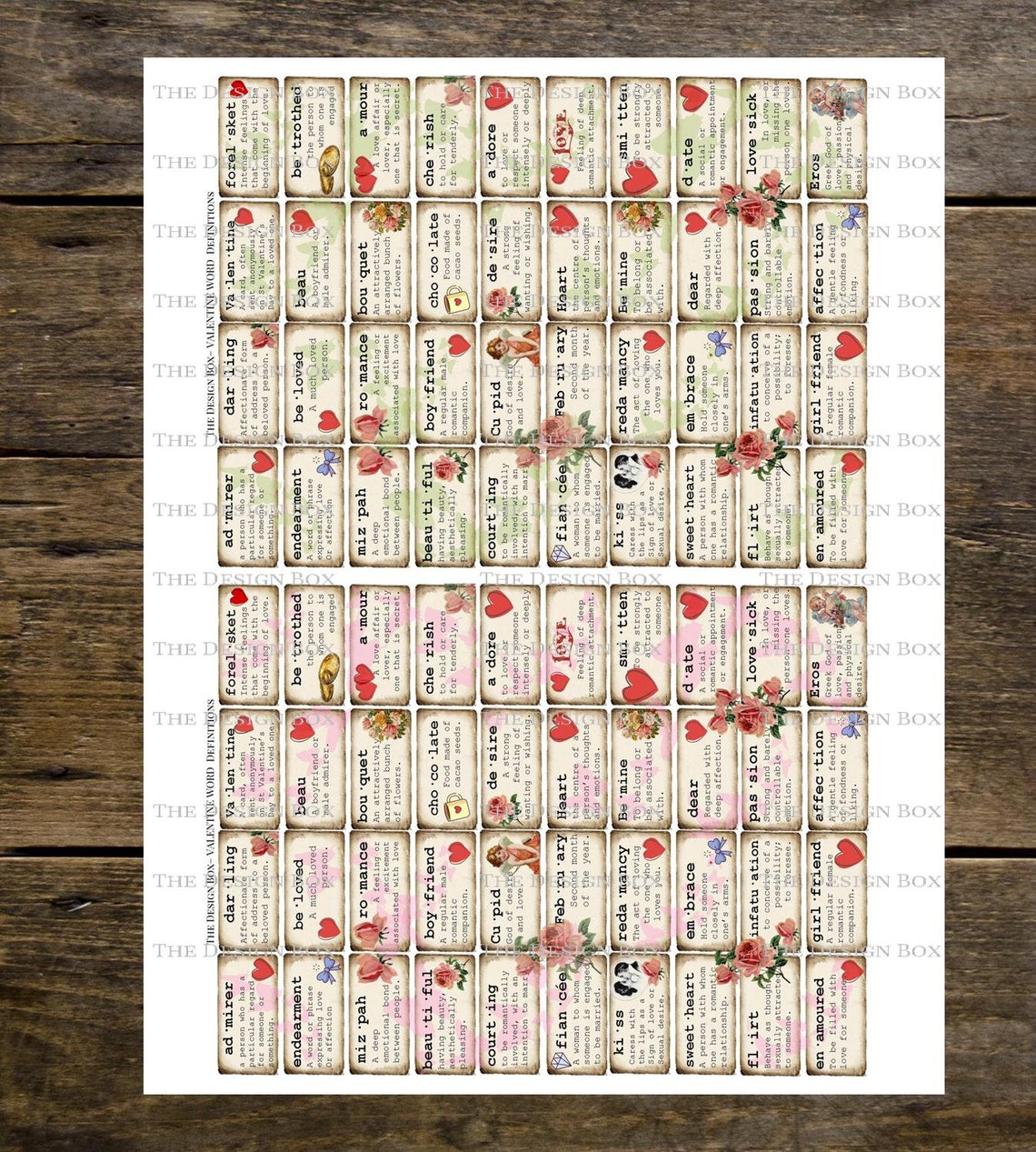Valentine Dictionary Words, Romantic Words, Valentine Text Labels ...