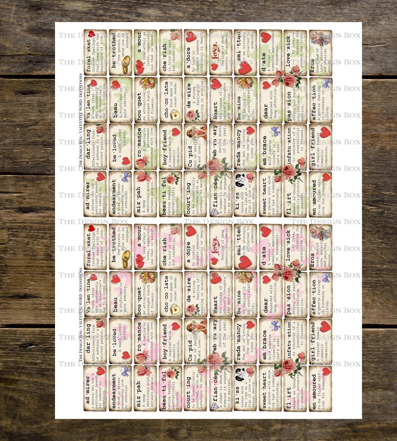 Valentine Dictionary Words, Romantic Words, Valentine Text Labels ...