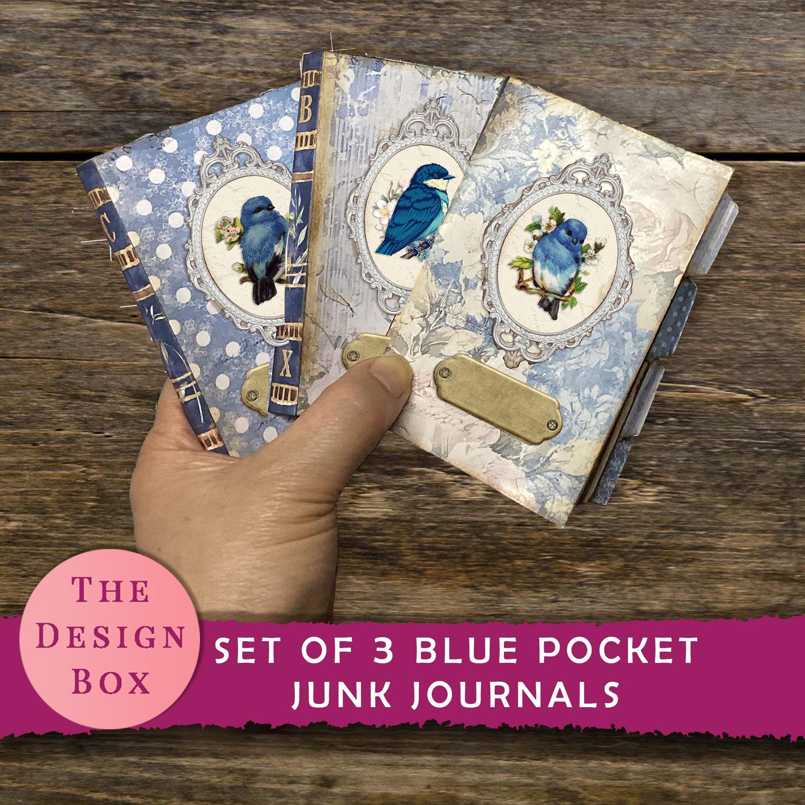Blue Pocket Journal, Set of 3, Junk Journal, Printable, Blue, Vintage ...