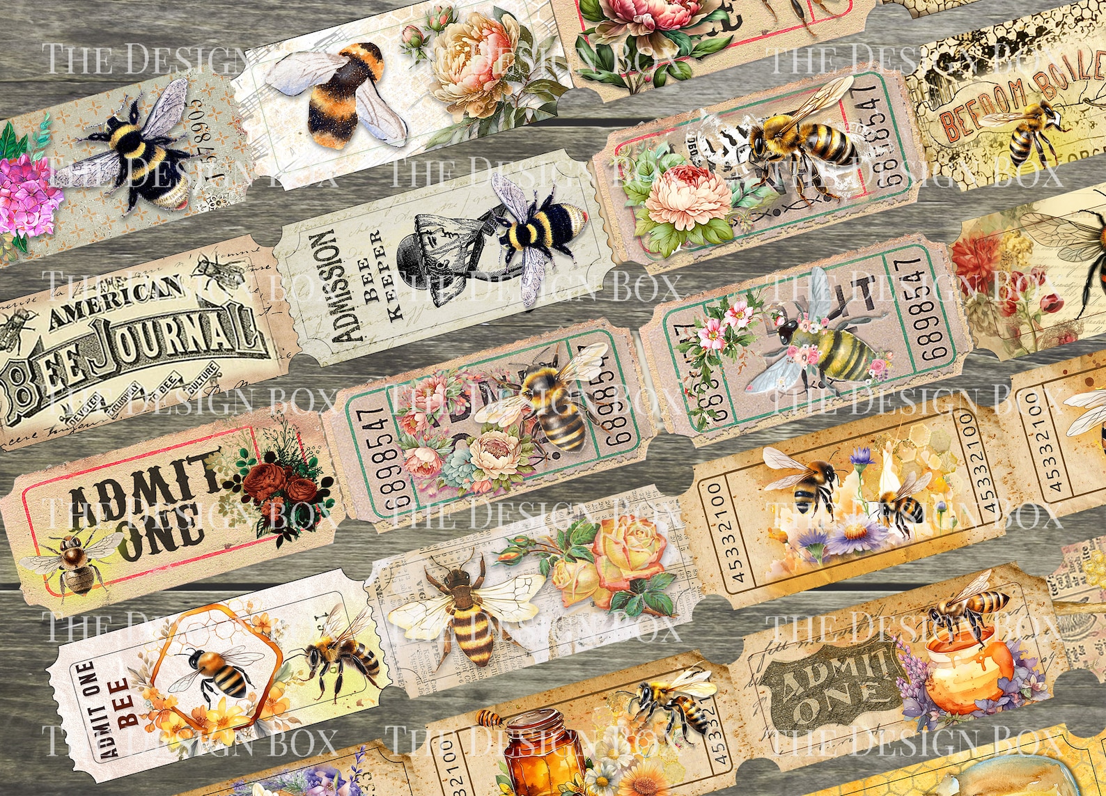 Bee Tickets Printable Tickets Junk Journal Bee Shabby - Etsy