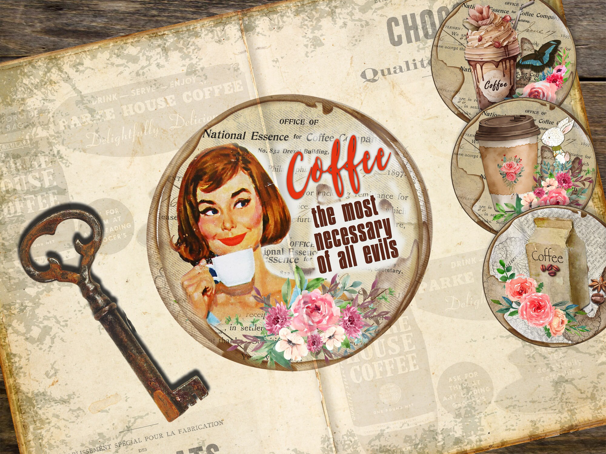 Coffee, Vintage Inserts, Printable Inserts, Junk Journal, Coffee ...