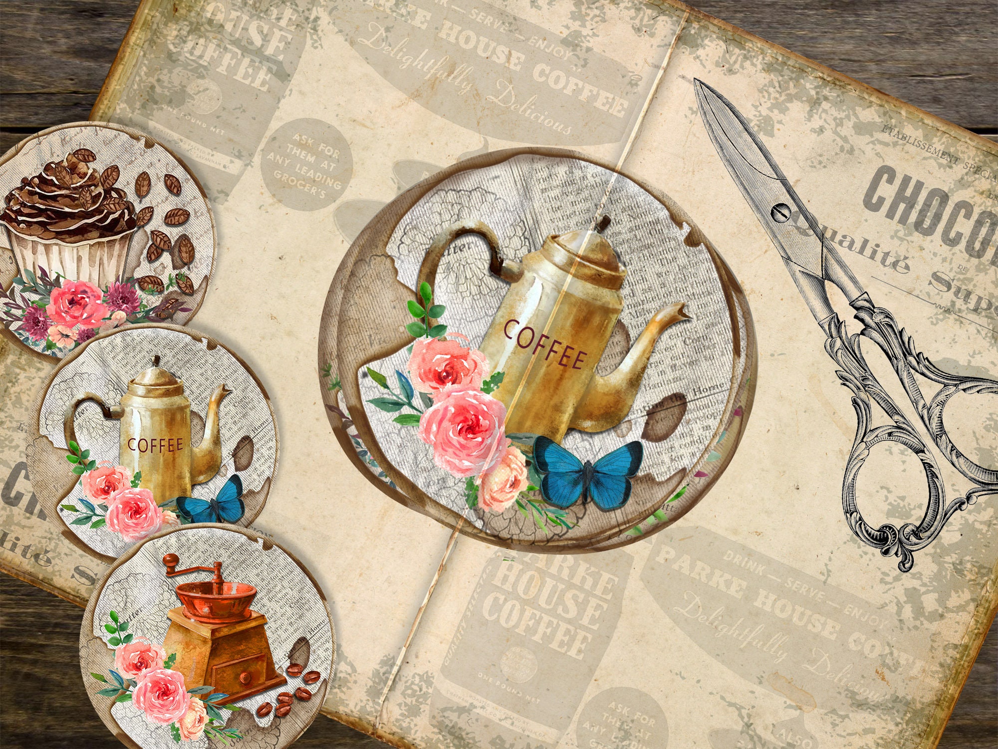 Coffee, Vintage Inserts, Printable Inserts, Junk Journal, Coffee ...