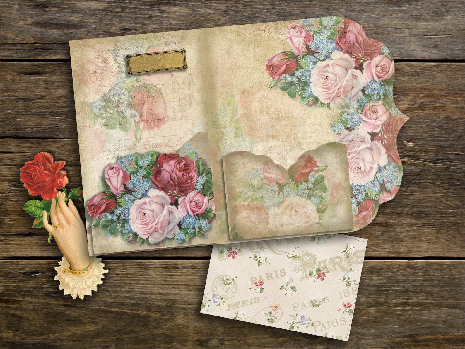 Rose Tri-fold Folio, Junk Journal, Folio Kit, Rose Folder, Journal ...