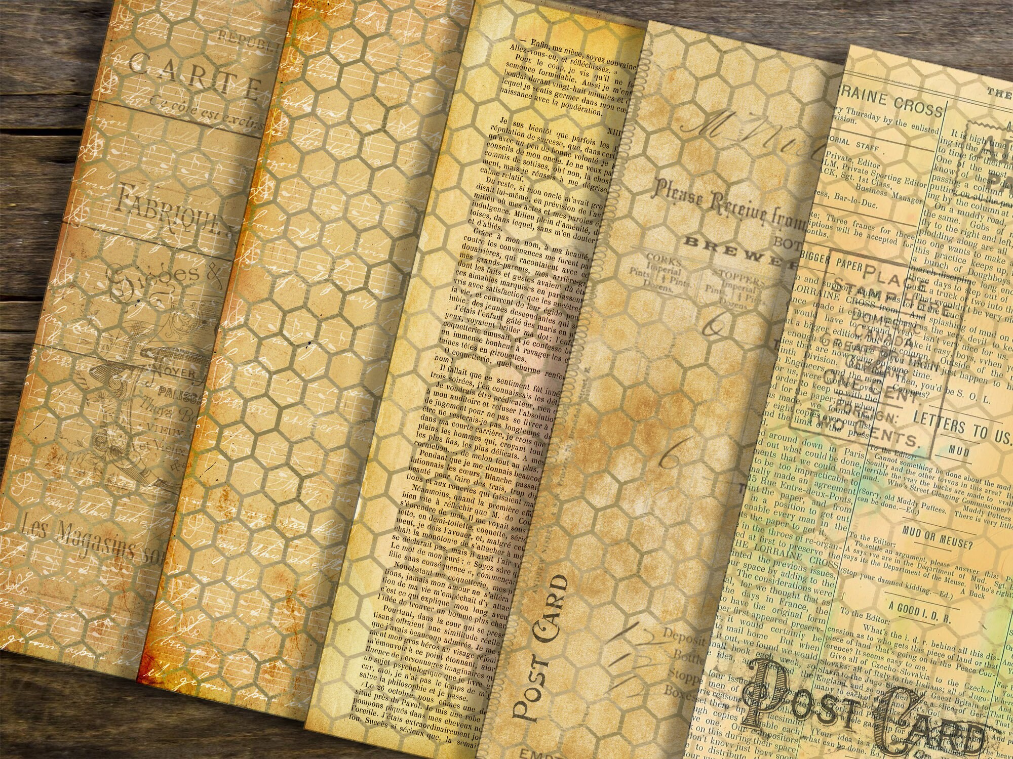 Bee Honeycomb, Paper Pack, Printable Papers, Junk Journal, Bee Paper ...