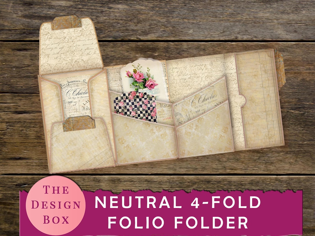 Neutral 4- Fold Folio, Junk Journal, Vintage, Neutral Folding Folio ...