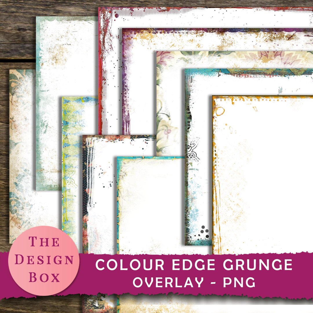 Colour Grunge Edge, Digital Overlays, PNG, Shabby, Edge Overlay, Junk ...