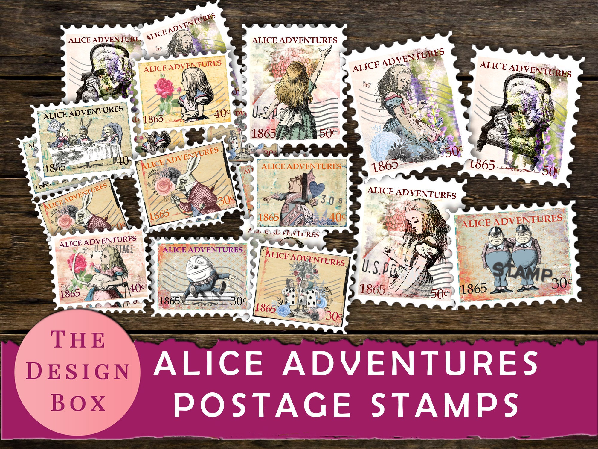 Alice Adventures Stamps, Printable Stamps, Vintage Alice Journal, Alice ...