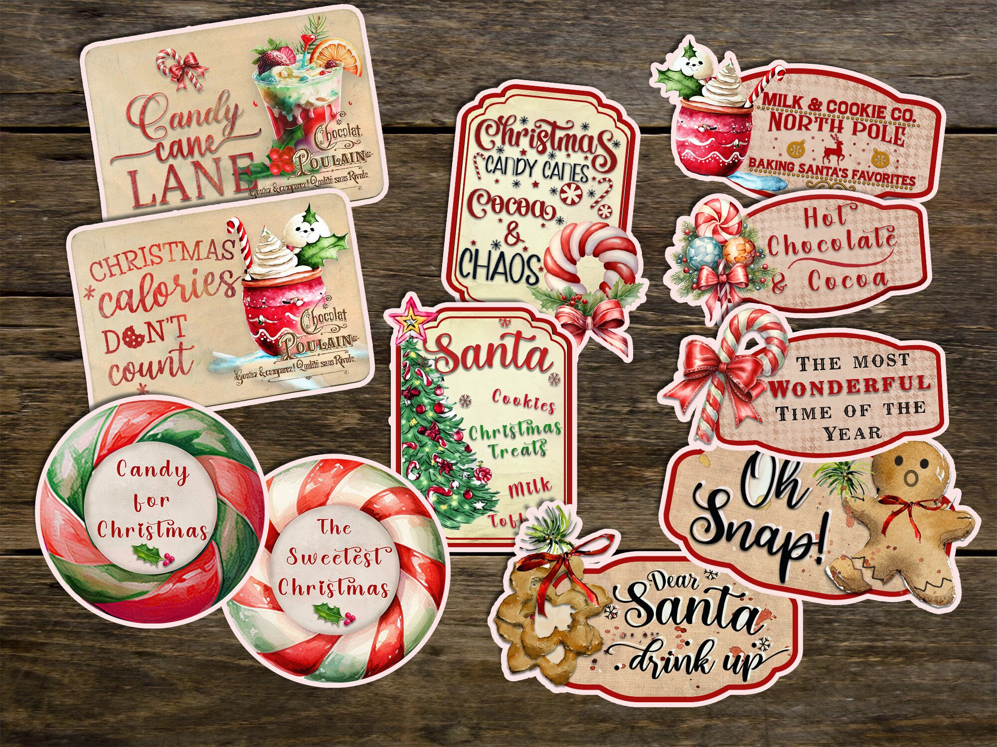 Christmas Labels, Printable Labels, Phrases, Digital Label, Christmas ...