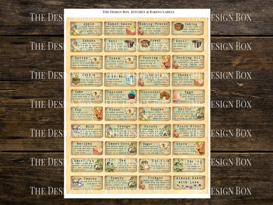 Kitchen & Baking Dictionary Words Cooking Text Labels Random - Etsy