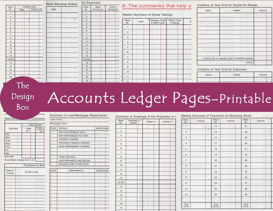 9 Accounts Ledger Printable Pages, Digital Download, Junk Journal ...
