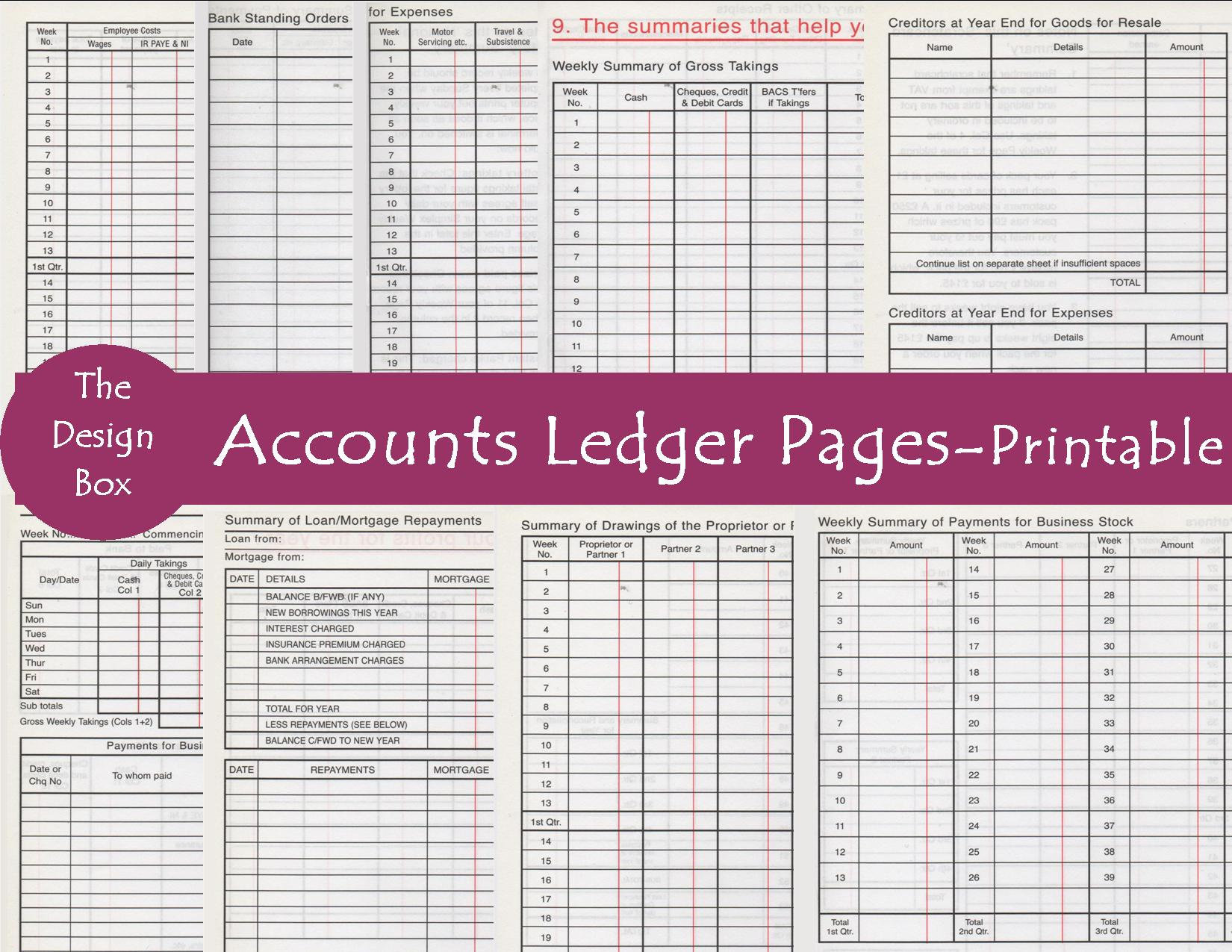 9 Accounts Ledger Printable Pages, Digital Download, Junk Journal ...