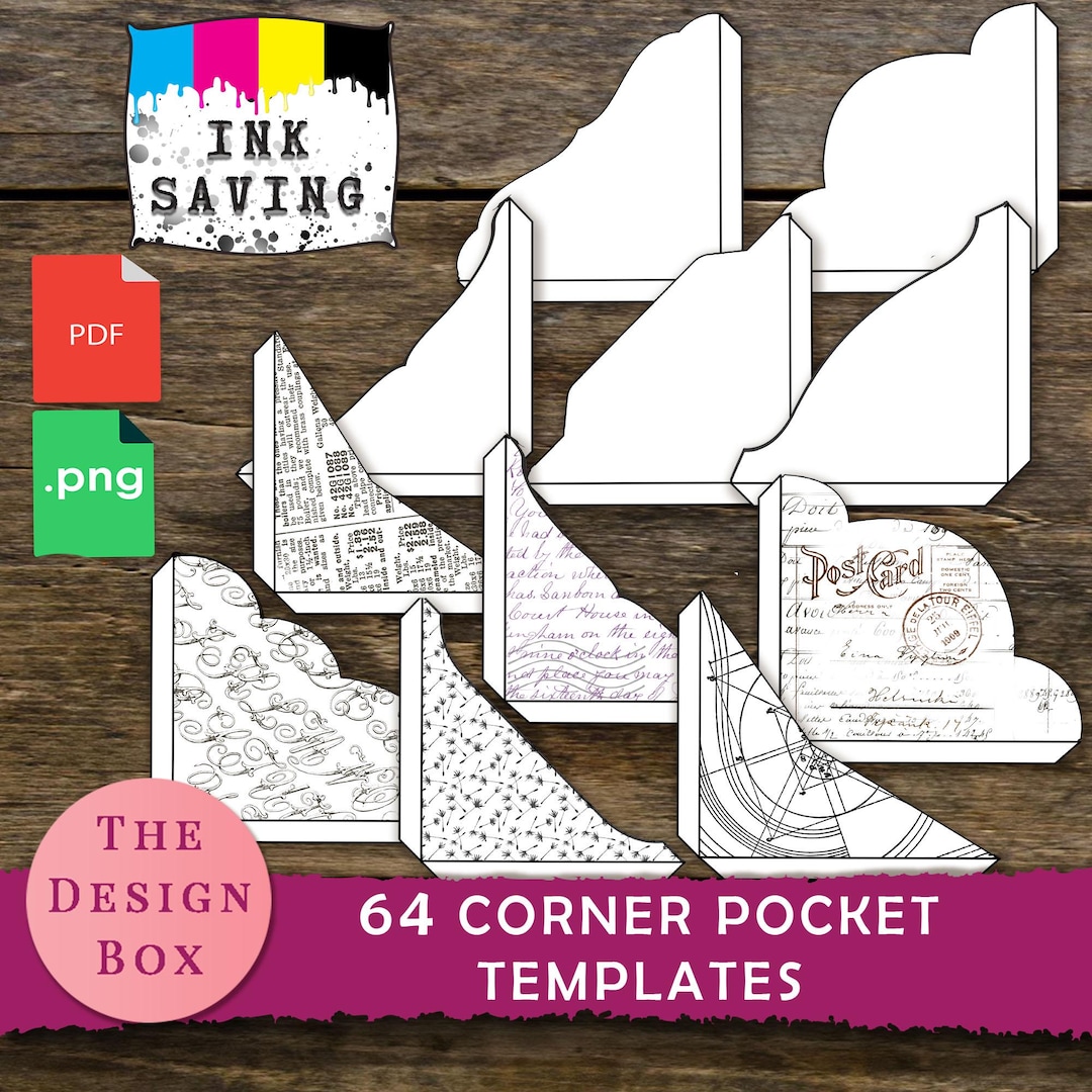 Corner Pocket Templates, Junk Journal Pocket, Template, Ink Saver, Junk ...