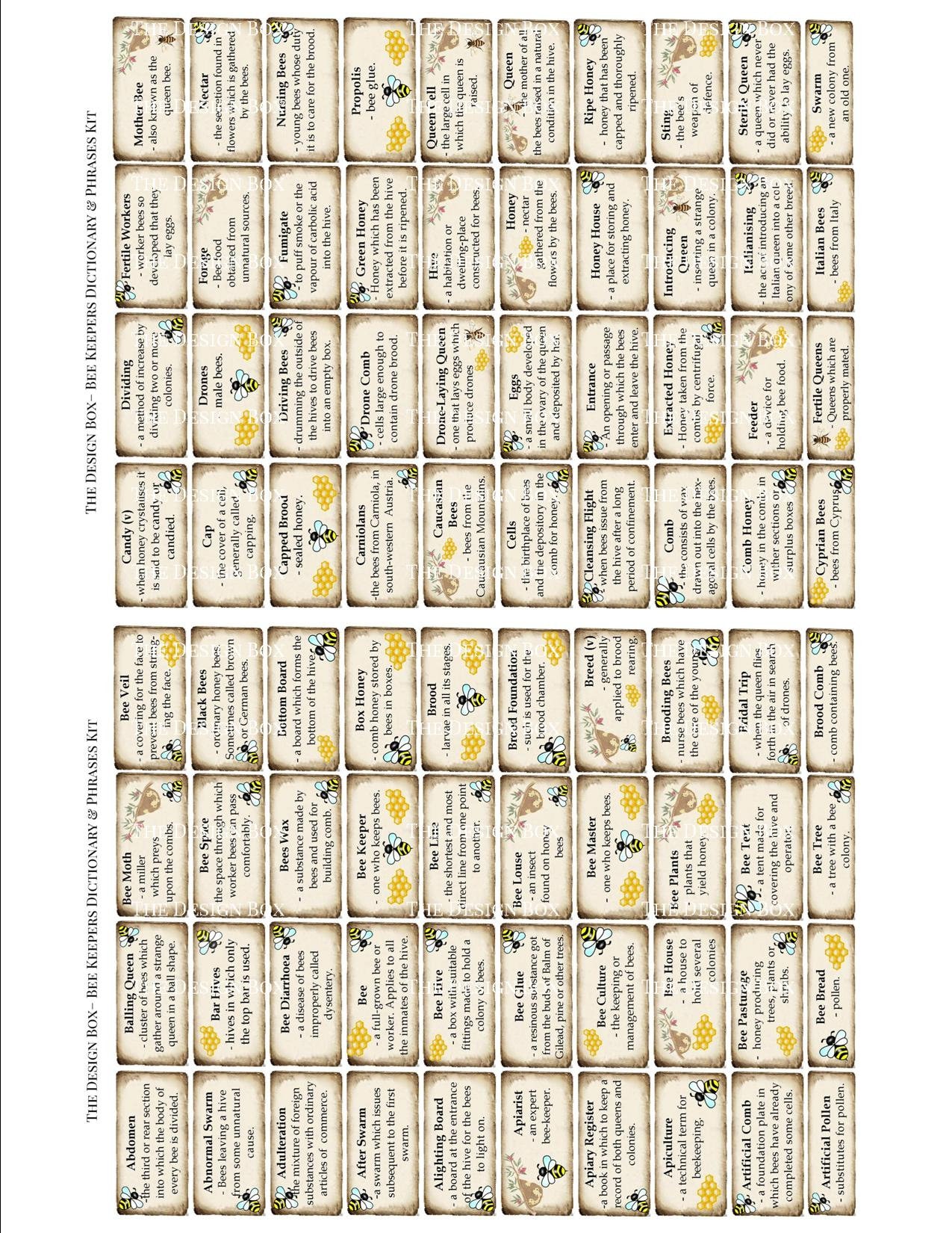 Bee Keeper Dictionary Labels & Tags, Bee Ephemera, Bee Text Labels ...