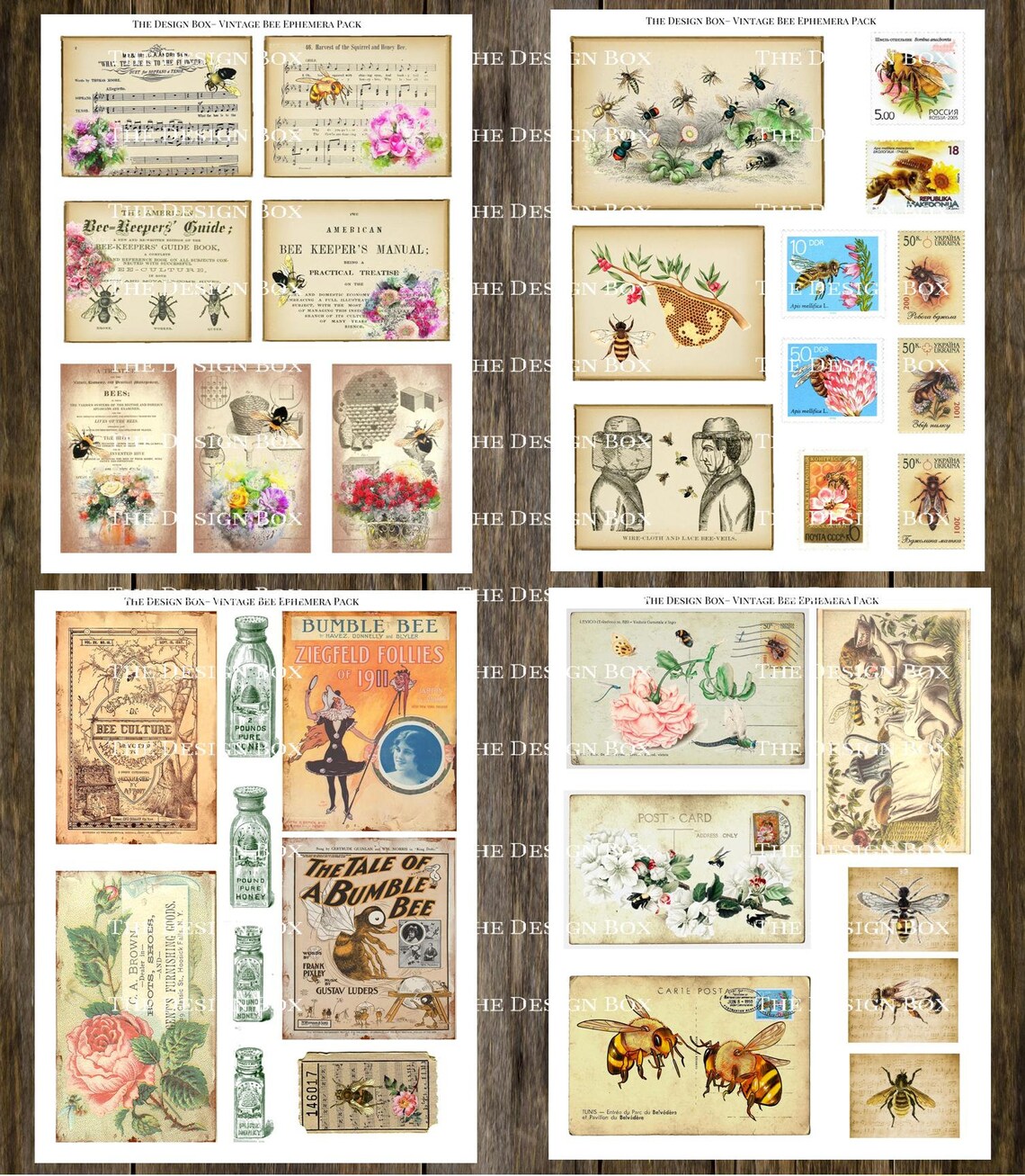 10 Bee Ephemera Pack, Printable, Vintage Bee Ephemera, Bee Printables ...