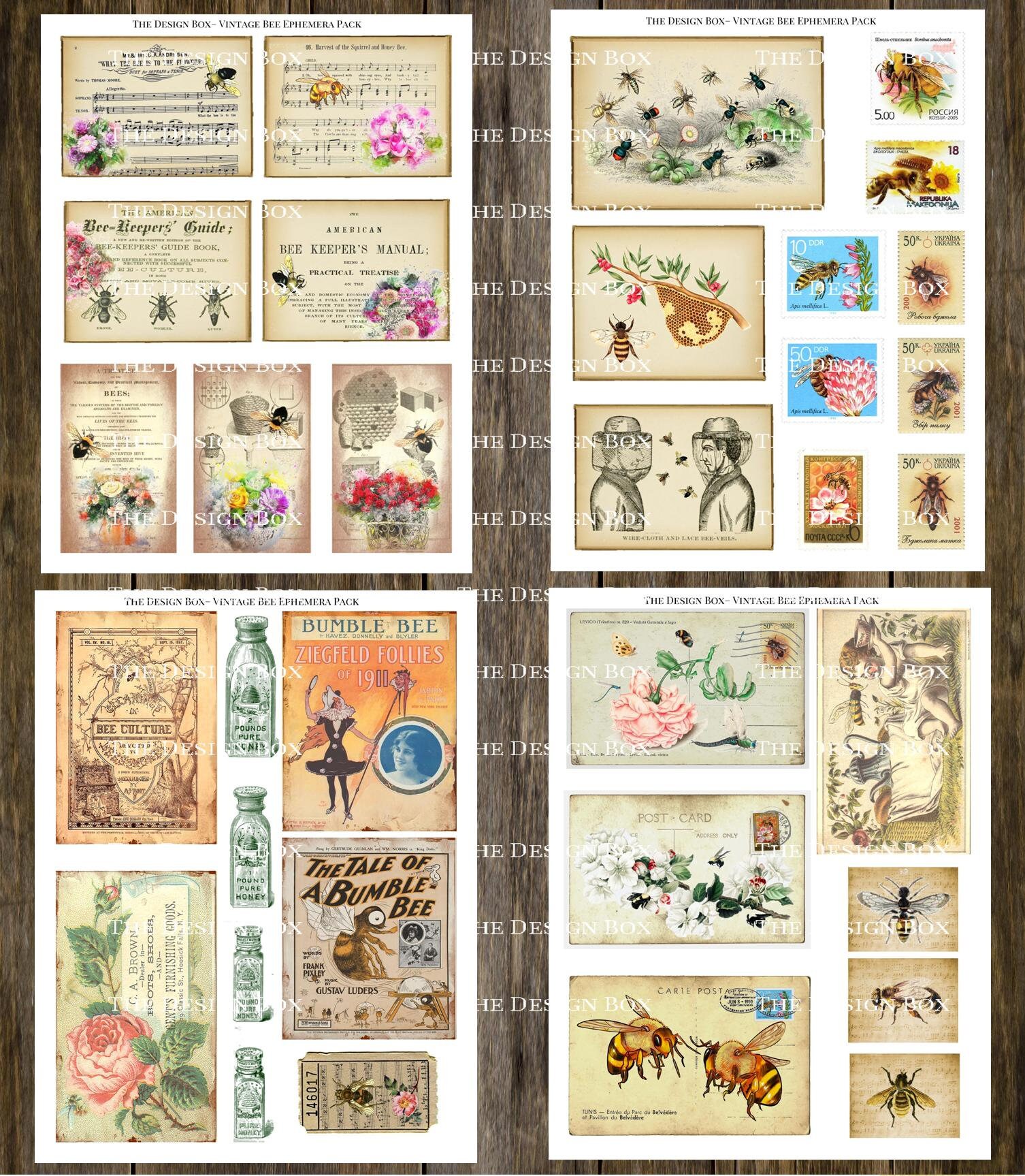 10 Bee Ephemera Pack, Printable, Vintage Bee Ephemera, Bee Printables ...