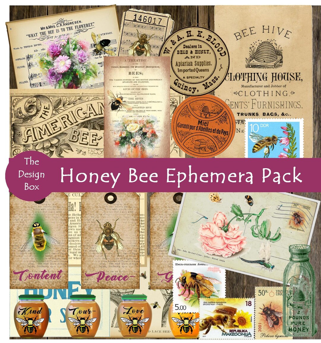 10 Bee Ephemera Pack, Printable, Vintage Bee Ephemera, Bee Printables ...