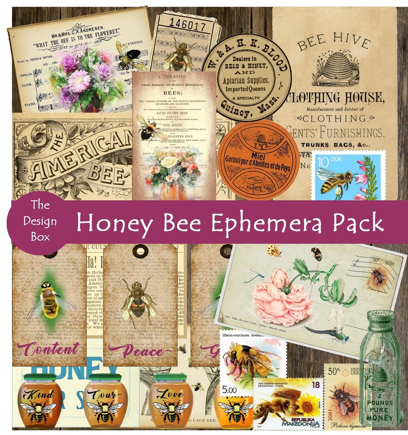 10 Bee Ephemera Pack, Printable, Vintage Bee Ephemera, Bee Printables ...