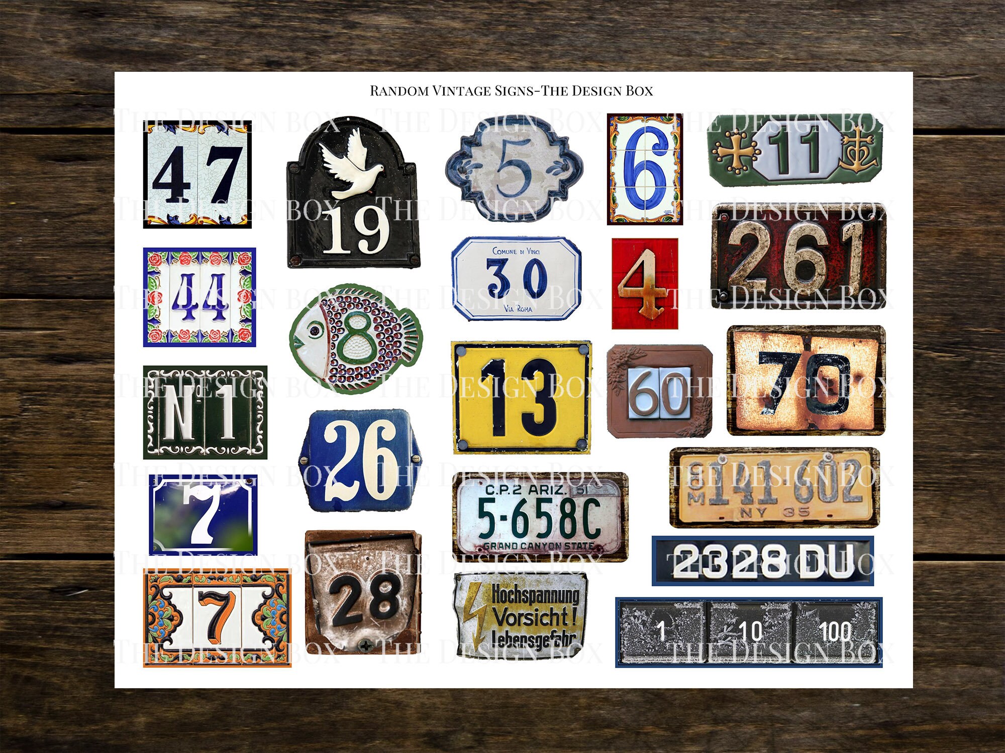 Random Vintage Signs, Printable Number Labels, Text Digital Labels ...