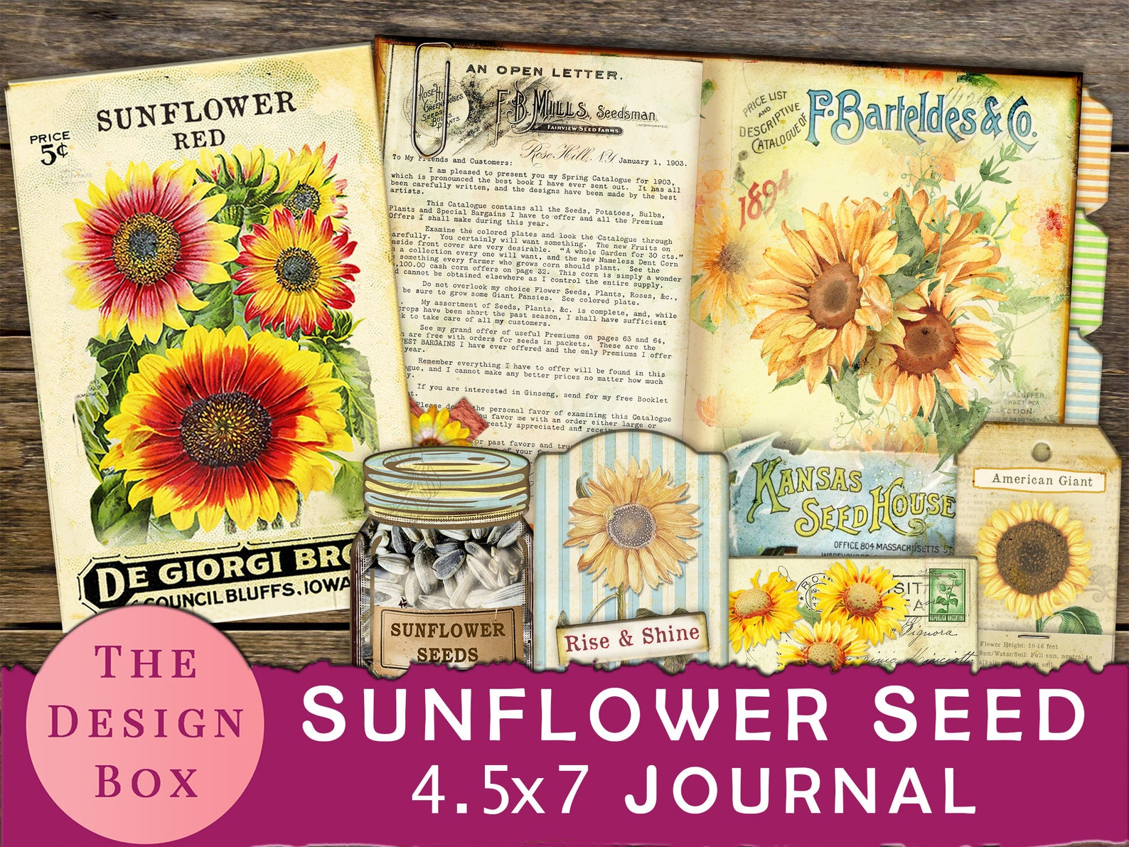 Sunflower Seed Packet Printable Journal Kit 4.5x7 Junk - Etsy