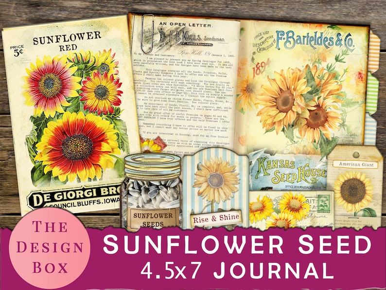 Sunflower Seed Packet, Printable Journal Kit, 4.5x7, Junk Journal ...