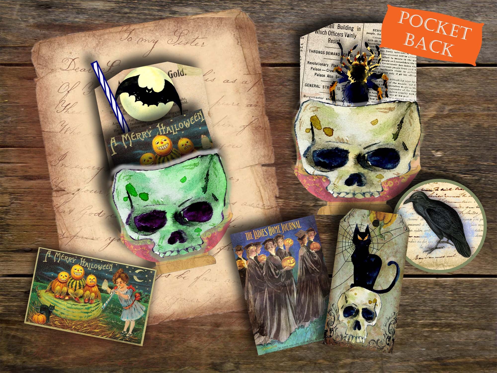 Halloween Skull Pockets Loaded Pockets Halloween Ephemera - Etsy