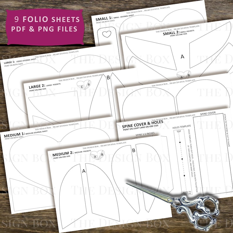 Heart Shape Journal Template, Ink Saver, Junk Journal, Black and White ...