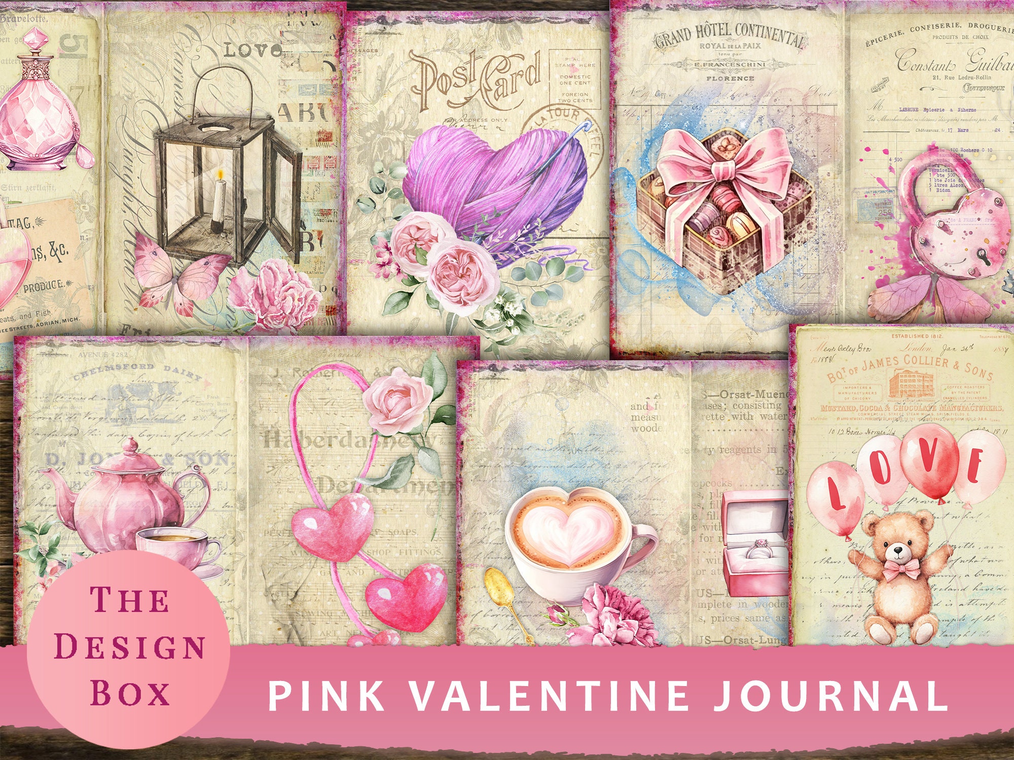 Pink Valentine, Junk Journal, Printable Journal, Valentine Day, Digital ...