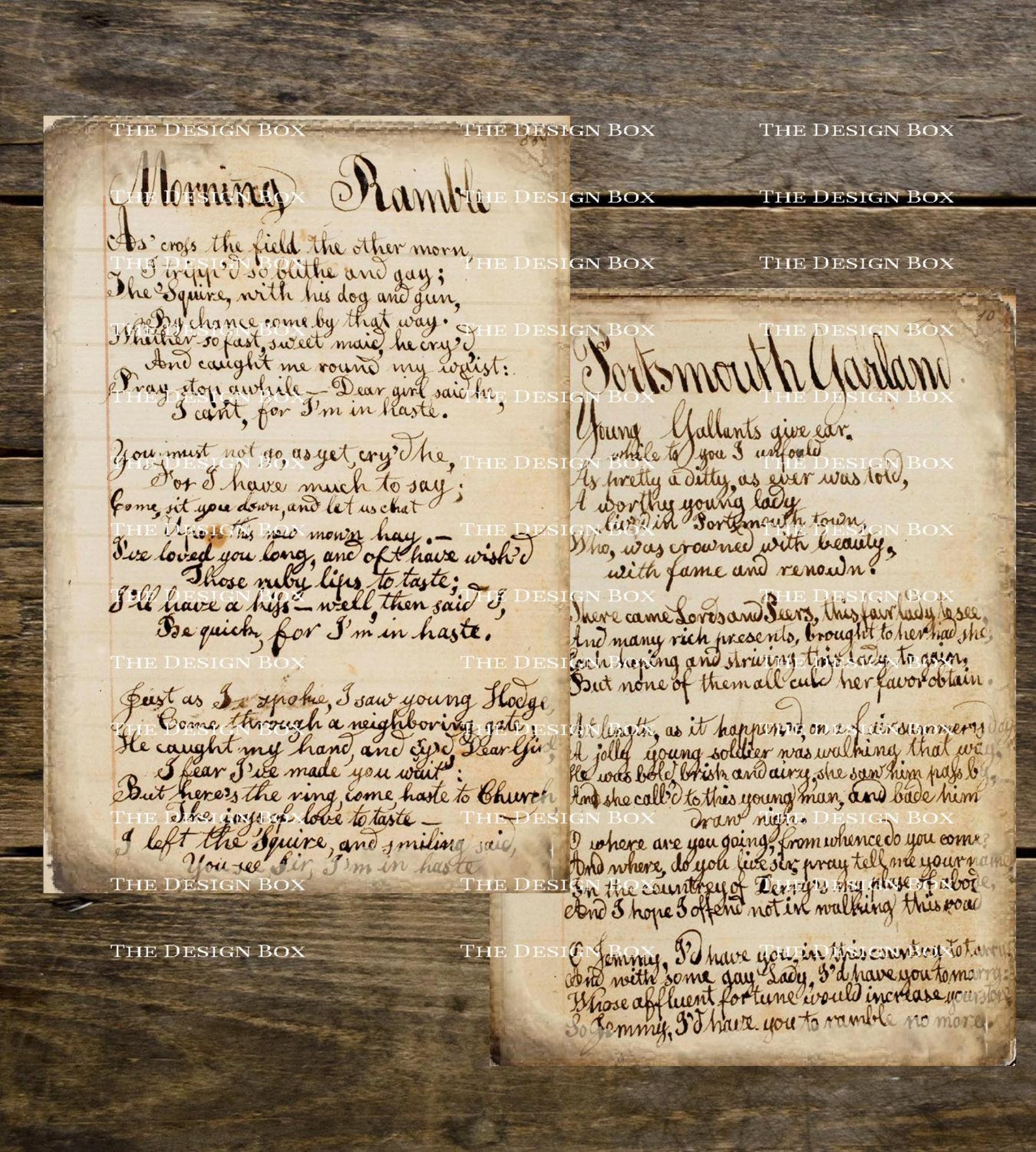 1809 Ancient Songs, Printable Pages, Handwritten, Ephemera, Vintage ...