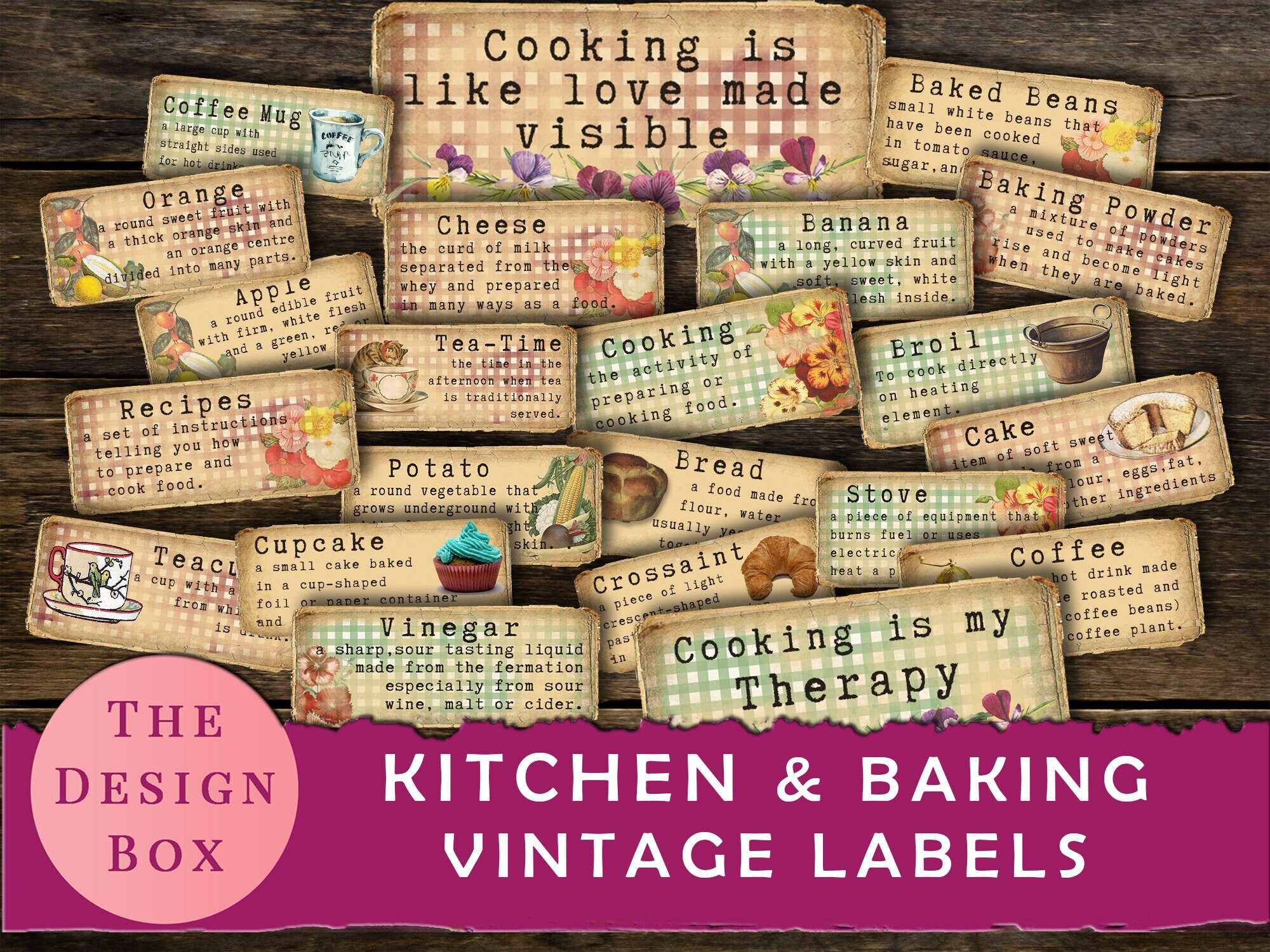 Kitchen & Baking Dictionary Words Cooking Text Labels Random - Etsy