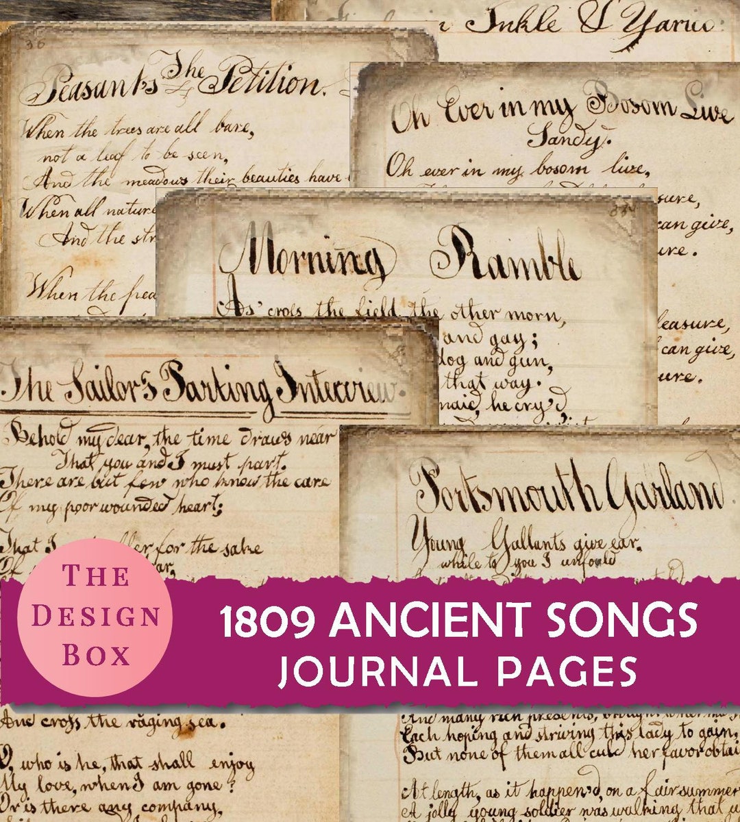 1809 Ancient Songs, Printable Pages, Handwritten, Ephemera, Vintage ...