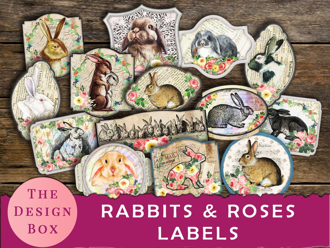 Rabbits & Roses, Labels, Printable Labels, Rabbit Embellishments, Bunny ...