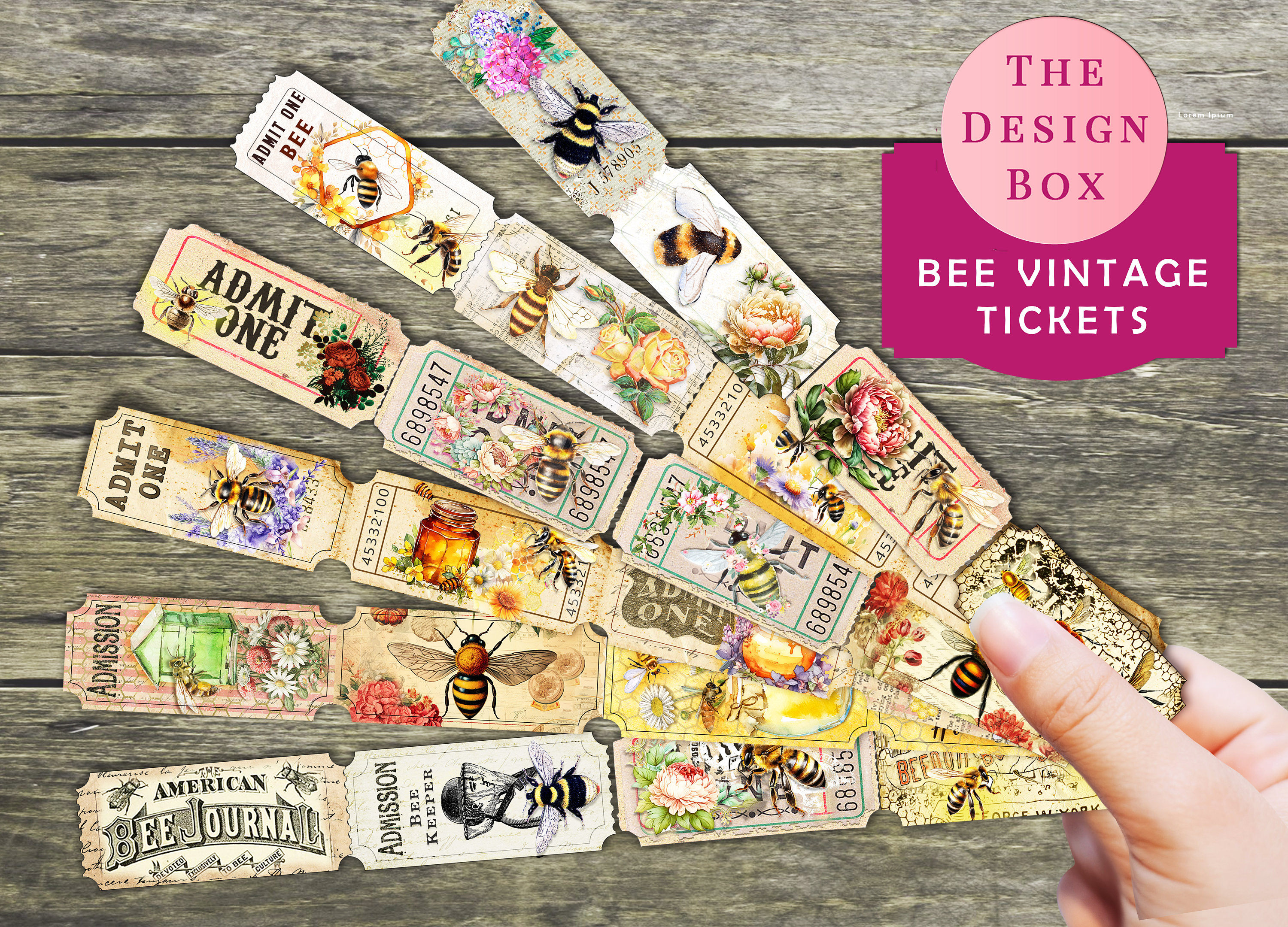 Bee Tickets, Printable Tickets, Junk Journal, Bee, Shabby, Floral ...
