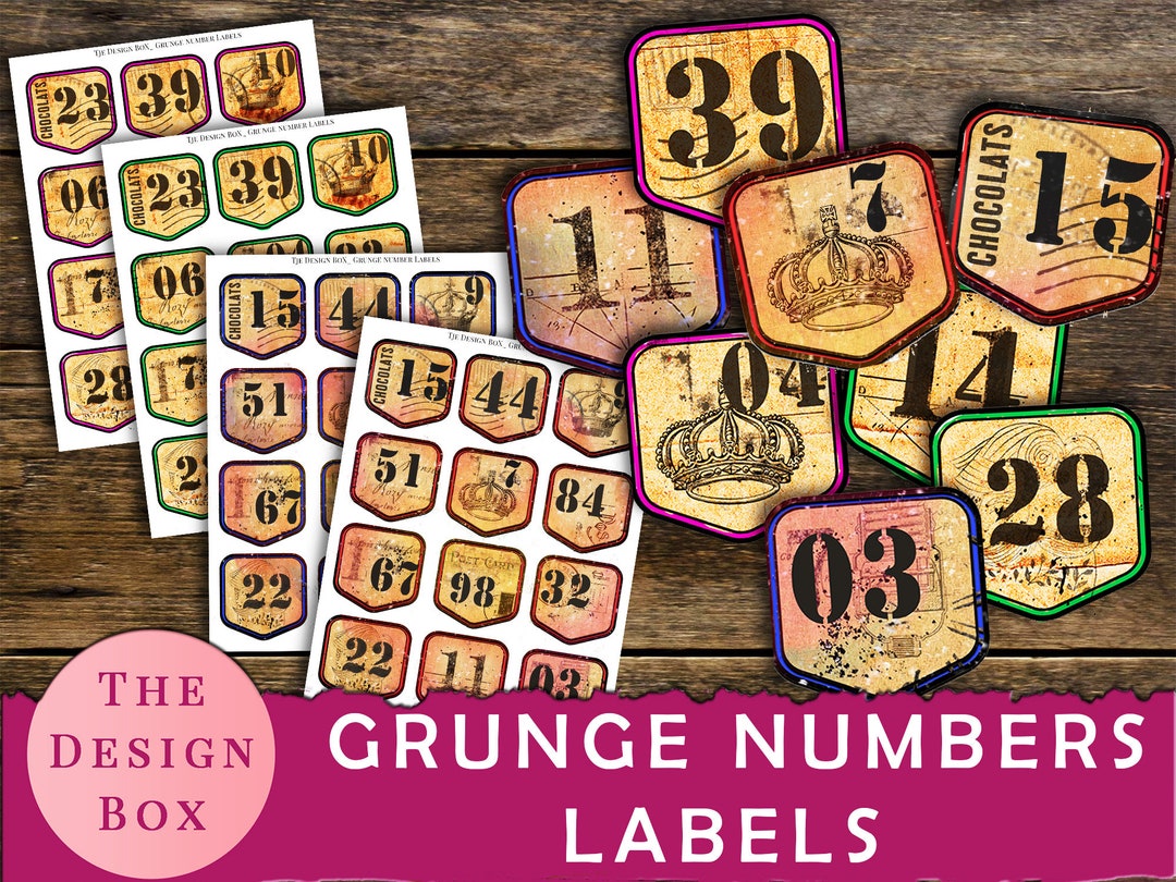 Grunge Number Labels, Printable Labels, Vintage Embellishments, Journal ...